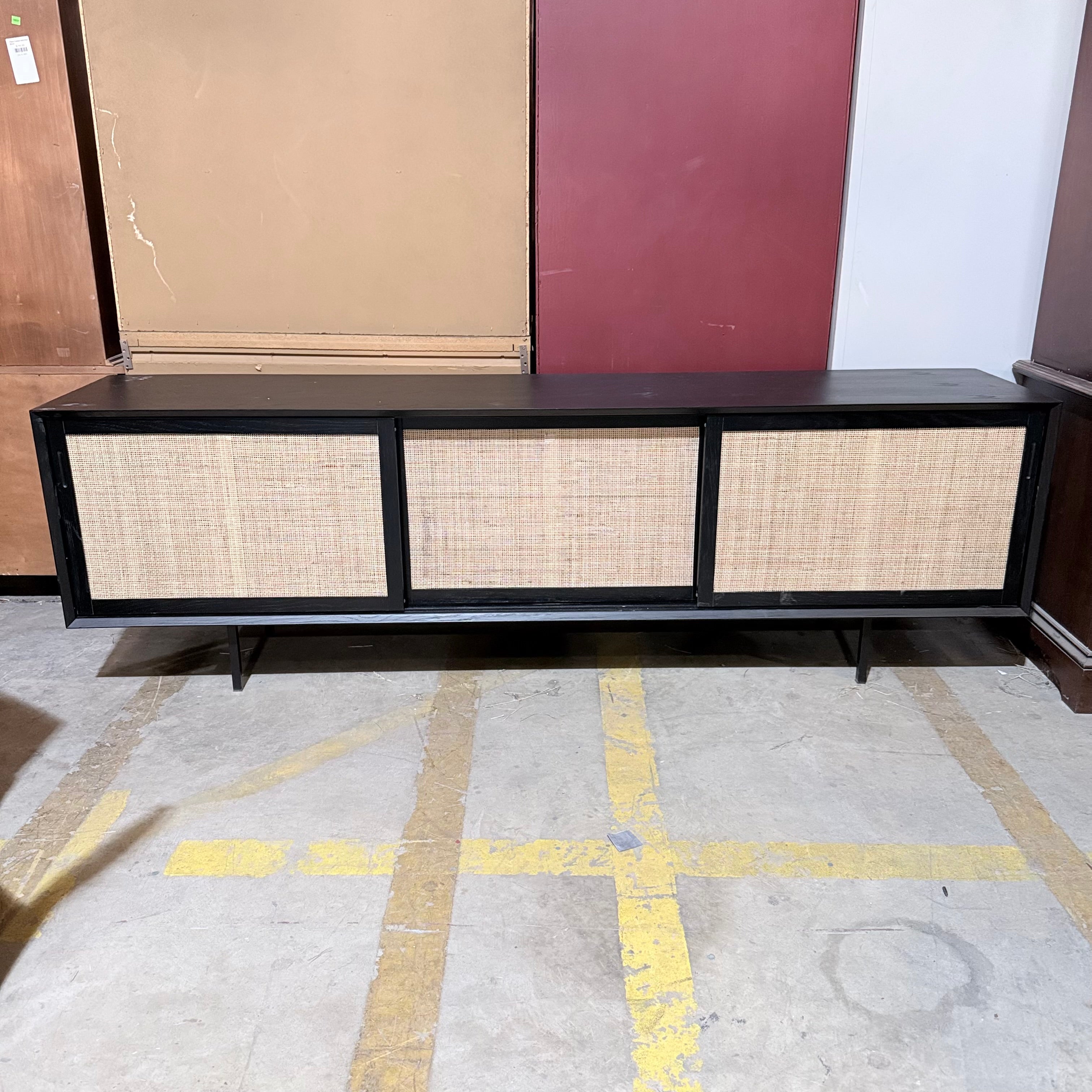 Joybird 'Oslo' Black Media Console with Rattan Sliding Doors ...